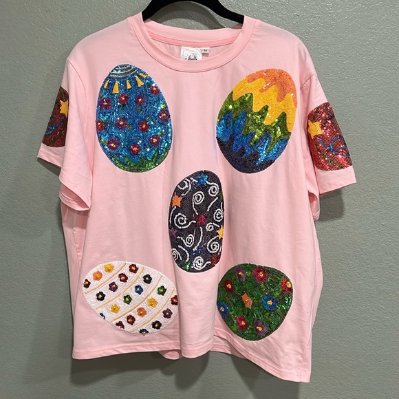 QUEEN OF SPARKLES | Tops | Queen Of Sparkles Pink Groovy Easter Egg Tee ...